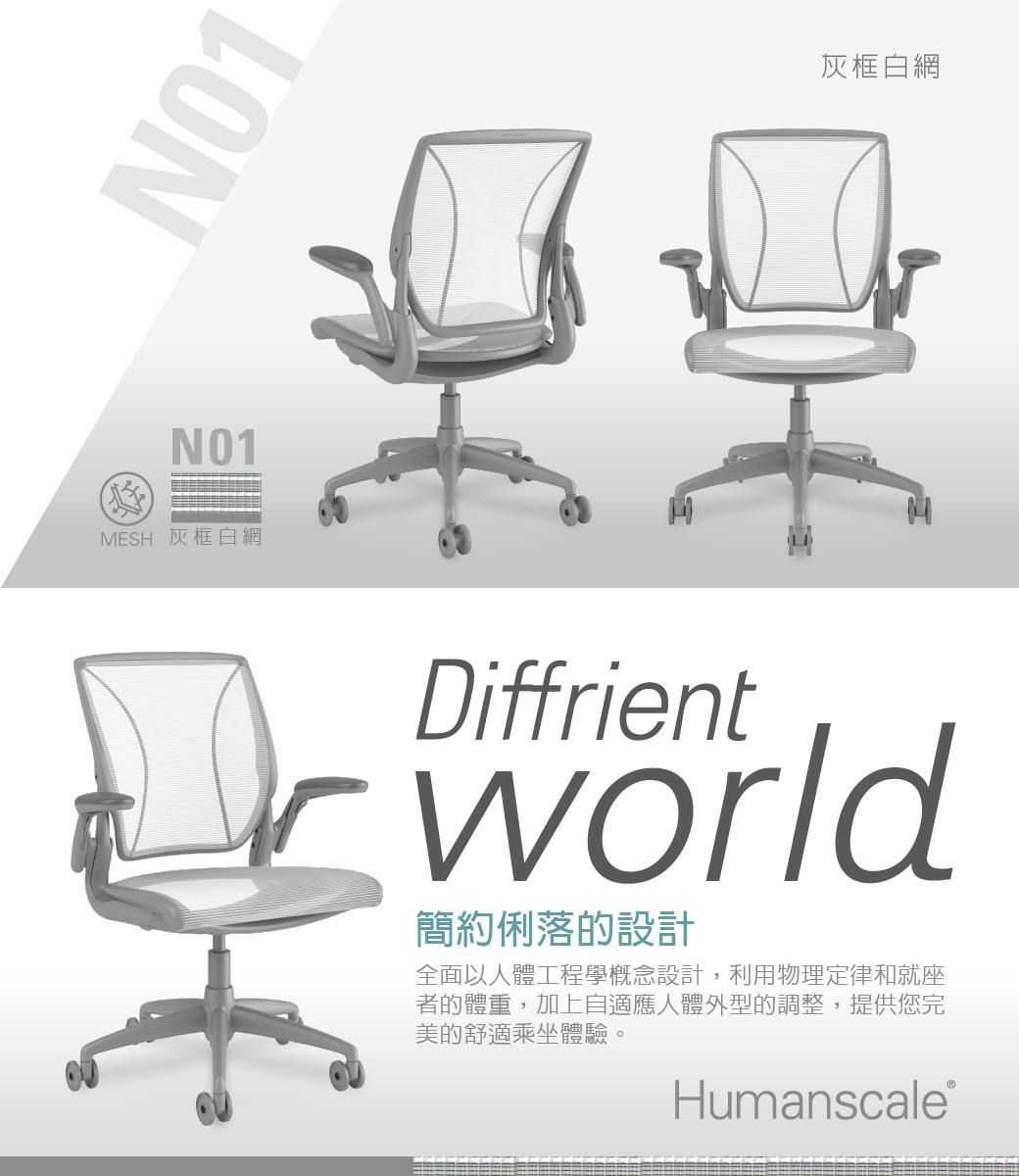 Humanscale Diffrient World Chair 灰框白網 W11VN01N01S